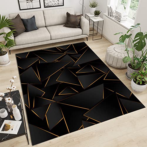 Modern European Style Black Gold Irregular Area Rug, Indoor Non-Slip Rug for Room Sofa Living Room Mat Bedroom Home Decor Floor Mats-4x6ft