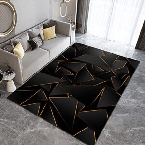 Modern European Style Black Gold Irregular Area Rug, Indoor Non-Slip Rug for Room Sofa Living Room Mat Bedroom Home Decor Floor Mats-4x6ft