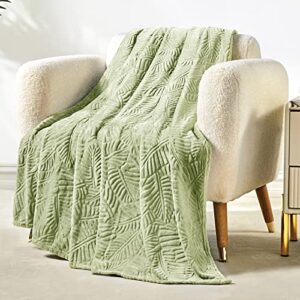 mocaletto luxury fleece blanket throw blanket,300gsm super soft microfiber lightweight and decorative bed blanket for sofa couch bed (sage green, twin (50″ x 60″))