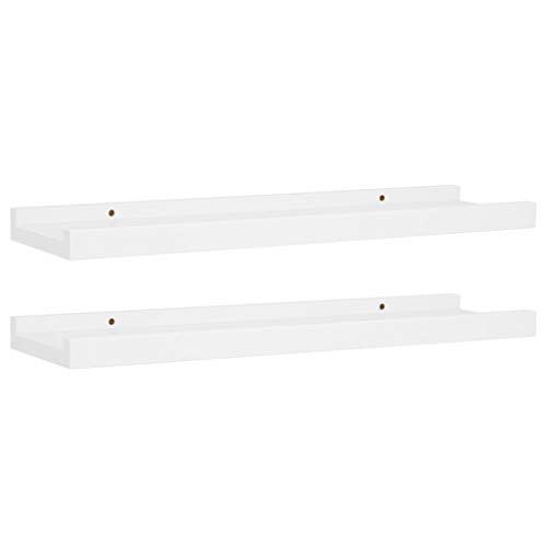 homiuse 2 Pack Floating Shelves 15.7" Wall Shelves for Bathroom Shelf Decor Floating Shelf Bracket Wall Mounted Shelves for Bedroom Picture Frame Ledge Shelves for Wall Storage Small Shelf White MDF