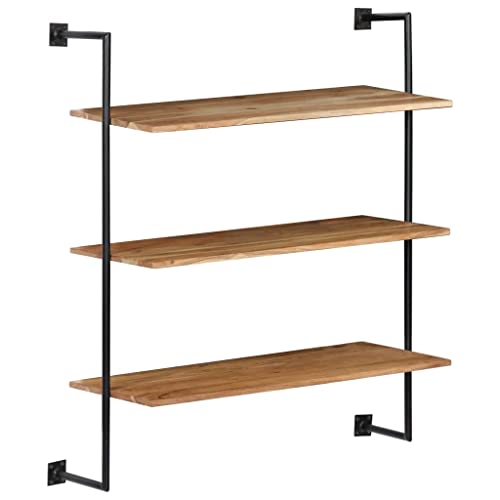 VanTook 3 Tier Wall Shelf Bathroom Shelves for Wall Decor, Industrial Floating Shelves Bedroom Living Room Kitchen Solid Wood Shelfs 37 inches Wide, Metal Frame