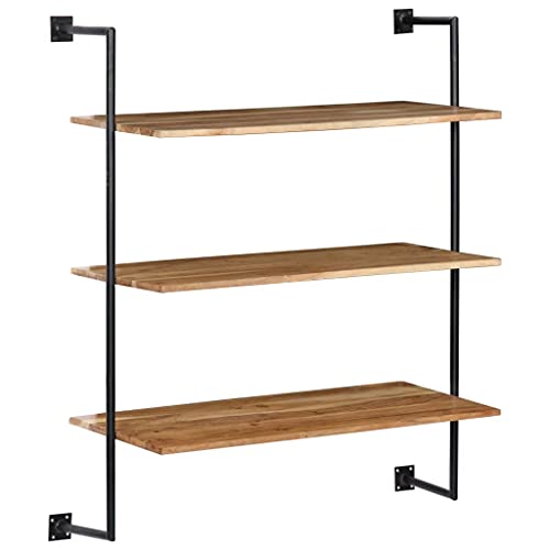 VanTook 3 Tier Wall Shelf Bathroom Shelves for Wall Decor, Industrial Floating Shelves Bedroom Living Room Kitchen Solid Wood Shelfs 37 inches Wide, Metal Frame