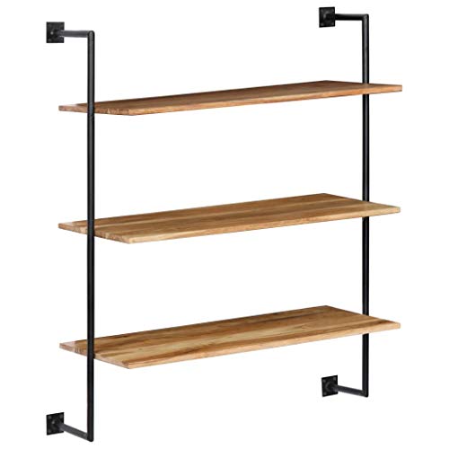 VanTook 3 Tier Wall Shelf Bathroom Shelves for Wall Decor, Industrial Floating Shelves Bedroom Living Room Kitchen Solid Wood Shelfs 37 inches Wide, Metal Frame