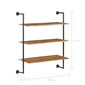 VanTook 3 Tier Wall Shelf Bathroom Shelves for Wall Decor, Industrial Floating Shelves Bedroom Living Room Kitchen Solid Wood Shelfs 37 inches Wide, Metal Frame