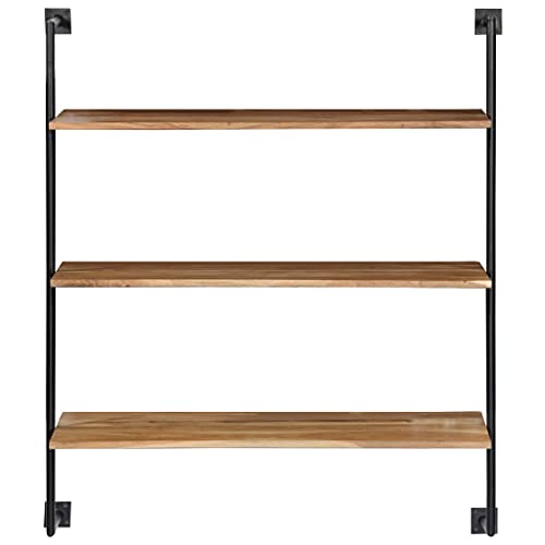 VanTook 3 Tier Wall Shelf Bathroom Shelves for Wall Decor, Industrial Floating Shelves Bedroom Living Room Kitchen Solid Wood Shelfs 37 inches Wide, Metal Frame