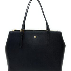 Tory Burch Women's Emerson Double Zip Tote Saffiano Leather With Gold Tone Hardware (Black Gold)