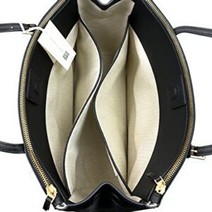 Tory Burch Women's Emerson Double Zip Tote Saffiano Leather With Gold Tone Hardware (Black Gold)