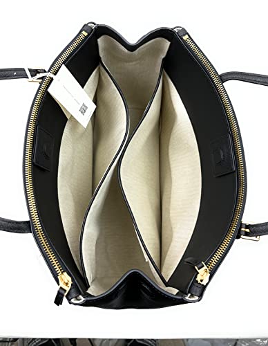 Tory Burch Women's Emerson Double Zip Tote Saffiano Leather With Gold Tone Hardware (Black Gold)