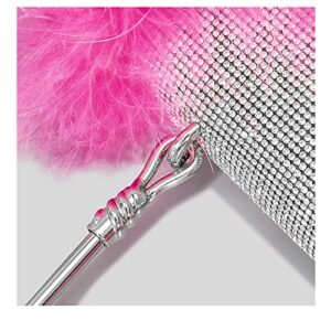 Feather Silver Purse Rhinestone Bag Clutch Evening Bags Diamond Glitter Purses for Women Sparkly Bling Handbag Wedding (hot pink)