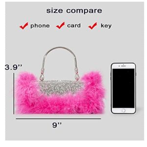 Feather Silver Purse Rhinestone Bag Clutch Evening Bags Diamond Glitter Purses for Women Sparkly Bling Handbag Wedding (hot pink)