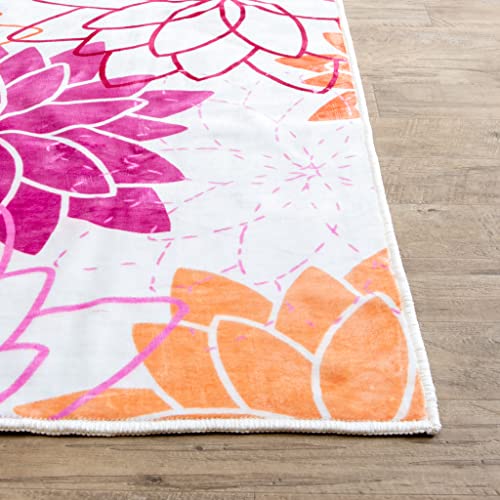 Super Area Rugs Machine Washable Rug - Stain Resistant Non-Shed Non-Slip Family & Pet Friendly - Washable Throw/Entry Rug - Colorful Floral Pink Rectangle 3' x 5'