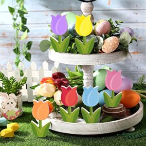 6 pcs easter tiered tray decor spring decor wooden tulip decorations easter tulip table signs for farmhouse shelf tabletophappy easter party supplies