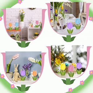 6 Pcs Easter Tiered Tray Decor Spring Decor Wooden Tulip Decorations Easter Tulip Table Signs for Farmhouse Shelf Tabletophappy Easter Party Supplies