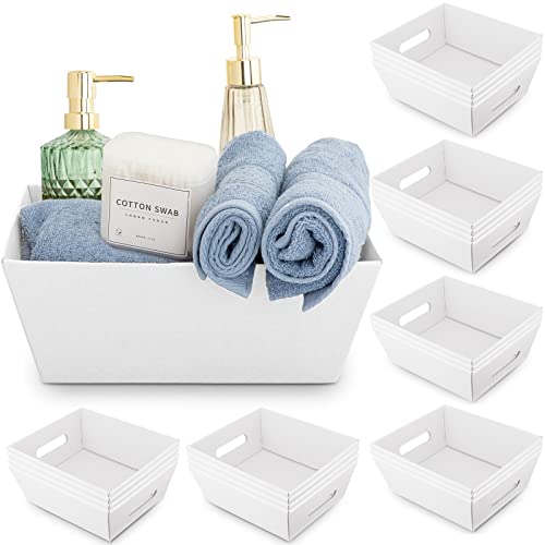 22 Pcs Small Gift Baskets Bulk 8 x 6 x 3 Inch Baskets for Gifts Empty Sturdy Wedding Gift Basket with Handles Storage Cardboard Tray for Christmas (White)