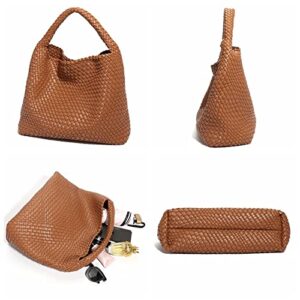 Leather Weave Purses For Women Fashion Shoulder Hobo Bags Woven Tote Handbag Top Handle Bucket Bags (Light Green)