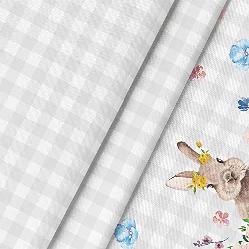 Horaldaily Easter Tablecloth 60x84 Inch, Spring Flower Buffalo Plaid Bunny Table Cover for Party Picnic Dinner Decor