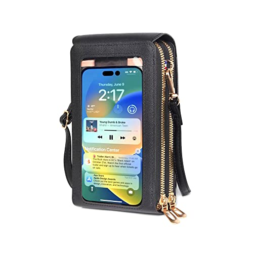 GEARONIC Small Crossbody Bags for Women, Small Cell Phone Purse, Handbags Wallet with Credit Card Slots, Leather Phone Wallet with Strap, Phone Purse Crossbody for Women with Transparent Window-Black