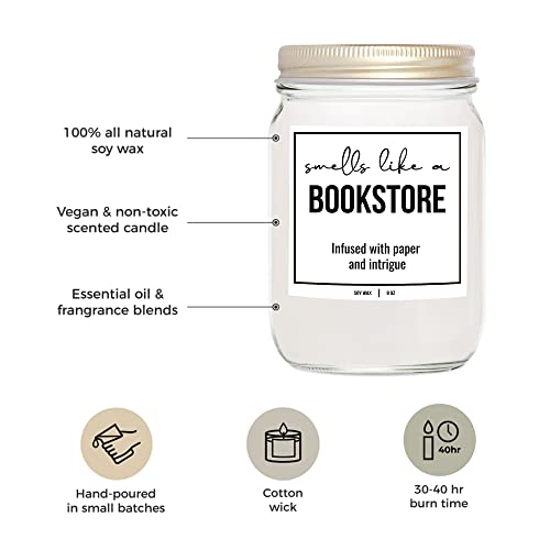 YouNique Designs Bookstore Candle - Soy Candles for Home Scented Book Lovers Gifts, Funny Book Candles Gifts for Women, 8 oz, Gifts for Book Lovers Scented Candles