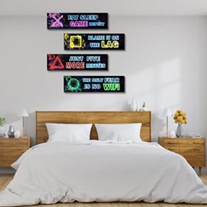 Video Game Decor Set of 4 - Neon Gaming Theme, Gamer Room Decor for Kids, Boys, Neon Gaming Wall Decor for Playroom and Game Room