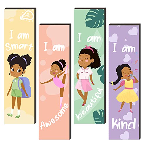 4 Pieces Motivational Black Girl Wall Decor, Wall Art Inspirational Quotes, Black Girl Theme Room Wall Decor, Perfect for Girl Kids Bedroom Playroom Decoration