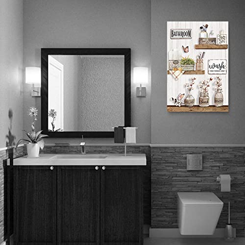 RUDIXICO Farmhouse Bathroom Decor Wall Art Rustic Flower and Butterfly Bathroom Pictures Canvas Print Country Bathroom Wall Decor Soak Relax Unwind Bathroom Wall Art Framed Ready To Hang 12"x16"