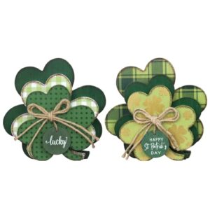 st patricks day decorations, needomo 2 pcs shamrock ornaments st patricks day decor for the home, 3-layered irish block indoor table decor,”happy st patrick’s day””lucky” sign tiered tray decor