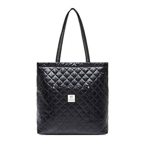 MYHOZEE Tote Bag for Women Black - PU Leather Shoulder Bag Quilted Top Handle Handbags Purse with External Pocket