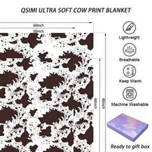 QSIMI Gift for Mom Cow Print Blanket Soft Flannel Warm Lightweight Cute Cow Throw Blankets for Couch Bed, Cow Print Stuff for Cow Adults Kids All Seasons(Dark Brown, 50"x60")