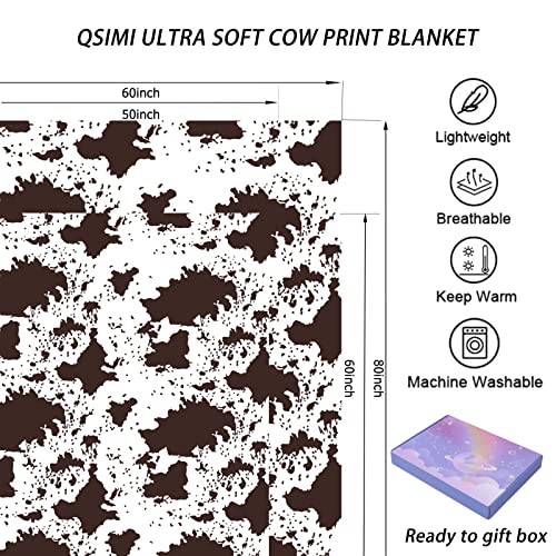 QSIMI Gift for Mom Cow Print Blanket Soft Flannel Warm Lightweight Cute Cow Throw Blankets for Couch Bed, Cow Print Stuff for Cow Adults Kids All Seasons(Dark Brown, 50"x60")