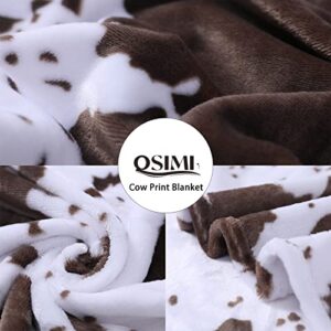 QSIMI Gift for Mom Cow Print Blanket Soft Flannel Warm Lightweight Cute Cow Throw Blankets for Couch Bed, Cow Print Stuff for Cow Adults Kids All Seasons(Dark Brown, 50"x60")