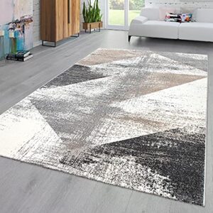 paco home area rug abstract geometric pattern in modern brown grey, size: 6’7″ x 9’6″