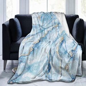 perinsto white blue marble throw blanket ultra soft warm all season decorative fleece blankets for bed chair car sofa couch bedroom 50″x40″