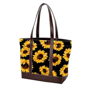 sunflower black pattern tote bags large leather canvas purses and handbags for women top handle shoulder satchel hobo bags