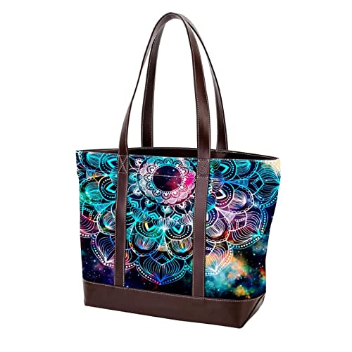 Ancient Galaxy Mandala Tote Bags Large Leather canvas Purses and Handbags for Women Top Handle Shoulder Satchel Hobo Bags