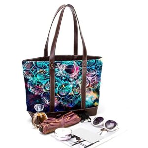 Ancient Galaxy Mandala Tote Bags Large Leather canvas Purses and Handbags for Women Top Handle Shoulder Satchel Hobo Bags