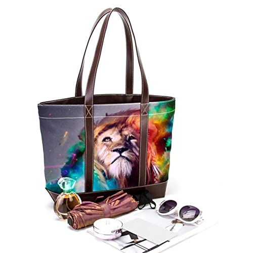 Colorful Lion Tote Bags Large Leather canvas Purses and Handbags for Women Top Handle Shoulder Satchel Hobo Bags