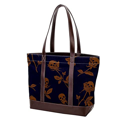 Skulls and Roses Tote Bags Large Leather canvas Purses and Handbags for Women Top Handle Shoulder Satchel Hobo Bags