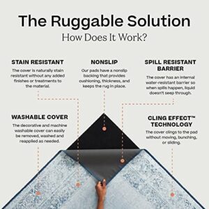 RUGGABLE Damali Washable Rug - Perfect Boho Area Rug for Living Room Bedroom Kitchen - Pet & Child Friendly - Stain & Water Resistant - Charcoal 3'x5' (Standard Pad)