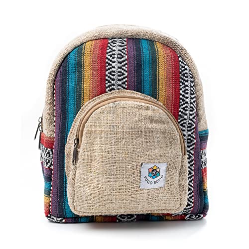 Yogo Boho Mini Backpack, Himalayan Hemp Backpack Purse for Travel, School Hippy Bag with Adjustable Straps (Bhodi Pride)