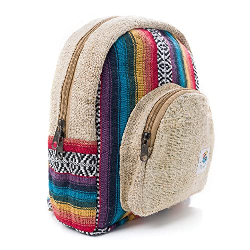 Yogo Boho Mini Backpack, Himalayan Hemp Backpack Purse for Travel, School Hippy Bag with Adjustable Straps (Bhodi Pride)