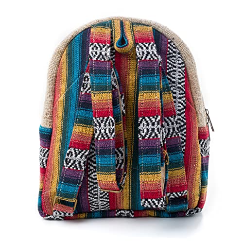 Yogo Boho Mini Backpack, Himalayan Hemp Backpack Purse for Travel, School Hippy Bag with Adjustable Straps (Bhodi Pride)