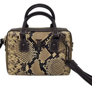 Tory Burch 139405 Thea Exotic Sand Drift Snake Skin Brown With Gold Hardware Women's Mini Web Satchel Bag