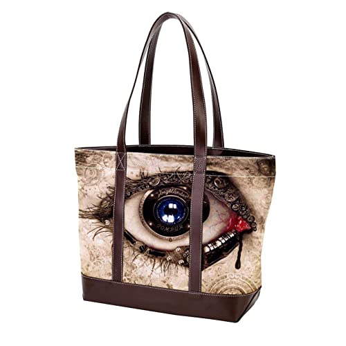 Punk Eye with a Clock Mechanism Tote Bags Large Leather canvas Purses and Handbags for Women Top Handle Shoulder Satchel Hobo Bags