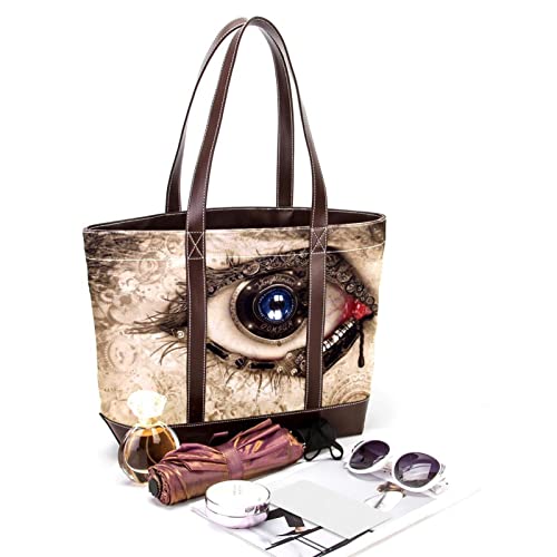 Punk Eye with a Clock Mechanism Tote Bags Large Leather canvas Purses and Handbags for Women Top Handle Shoulder Satchel Hobo Bags