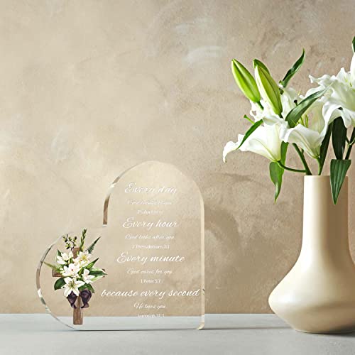 Acrylic Christian Gifts for Women Religious Decor with Bible Verse and Inspirational Sign Men Mom Wife Friends Colleague Co-Worker Home Office Gift (WHITE, LILY CROSS)