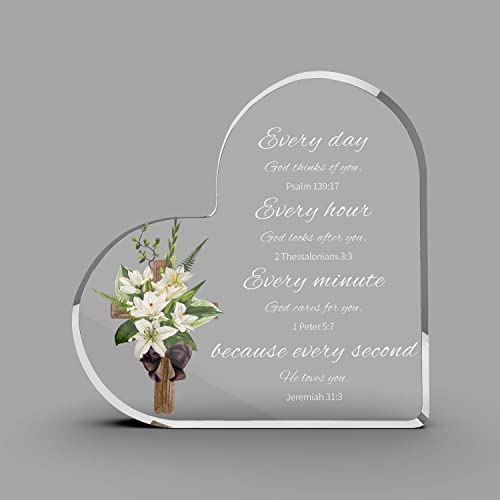 Acrylic Christian Gifts for Women Religious Decor with Bible Verse and Inspirational Sign Men Mom Wife Friends Colleague Co-Worker Home Office Gift (WHITE, LILY CROSS)