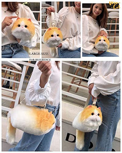 RJStylish Fashion Handmade Cutest Cat-like Plush Kitty Purse for Women Tote bag Shoulder bag Crossbody bag (Yellow N White Cat, Large)