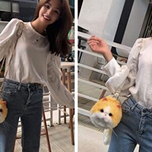 RJStylish Fashion Handmade Cutest Cat-like Plush Kitty Purse for Women Tote bag Shoulder bag Crossbody bag (Yellow N White Cat, Large)