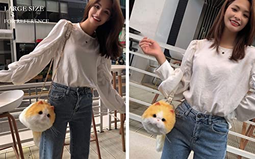 RJStylish Fashion Handmade Cutest Cat-like Plush Kitty Purse for Women Tote bag Shoulder bag Crossbody bag (Yellow N White Cat, Large)