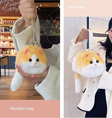 RJStylish Fashion Handmade Cutest Cat-like Plush Kitty Purse for Women Tote bag Shoulder bag Crossbody bag (Yellow N White Cat, Large)